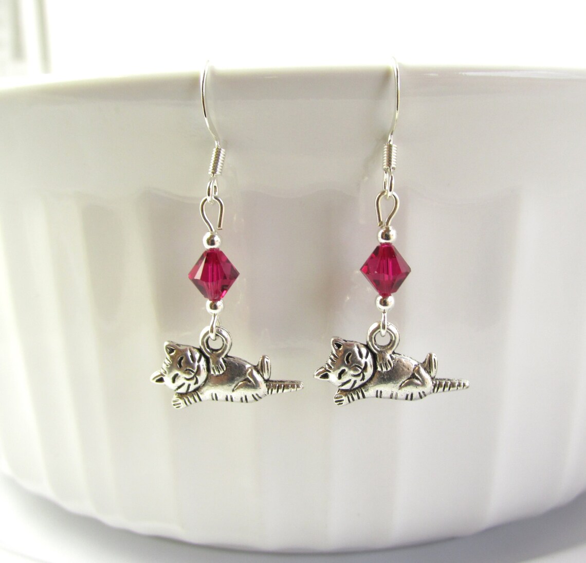 Cat Earrings Choose a Birthstone Cat Jewelry Cat Birthstone - Etsy