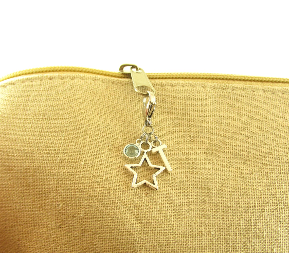 Star Zipper Pull Choose a Birthstone and Initial - Etsy