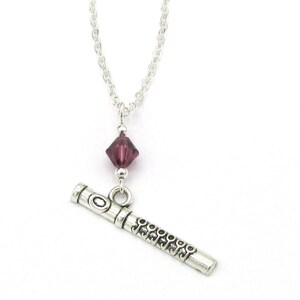 Flute Necklace- Choose a Birthstone, Flute Jewelry, Flute Instrument ...