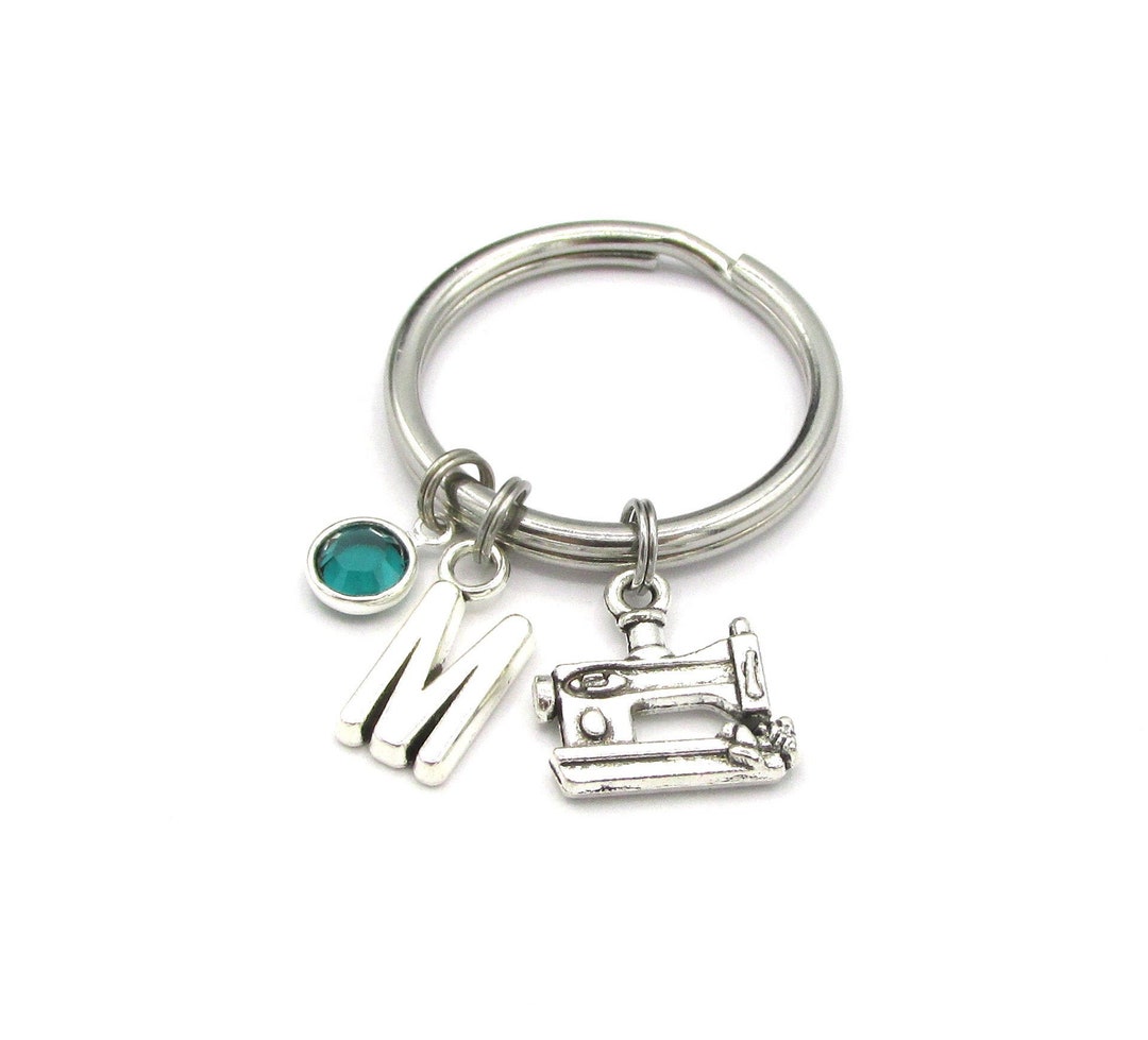 Sewing Keychain- Birthstone and Initial, Sewing Keyring, Sewing Gift, I ...