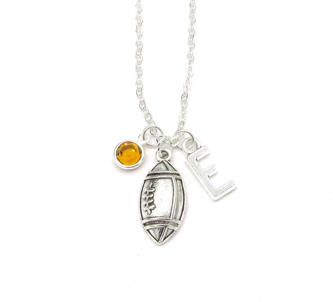 Football Necklace- Birthstone and Initial, Football Jewelry, Football ...