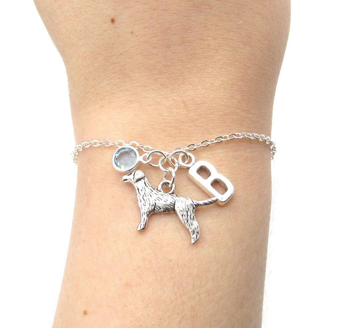 Labrador Bracelet Birthstone and Initial Labrador Jewelry - Etsy