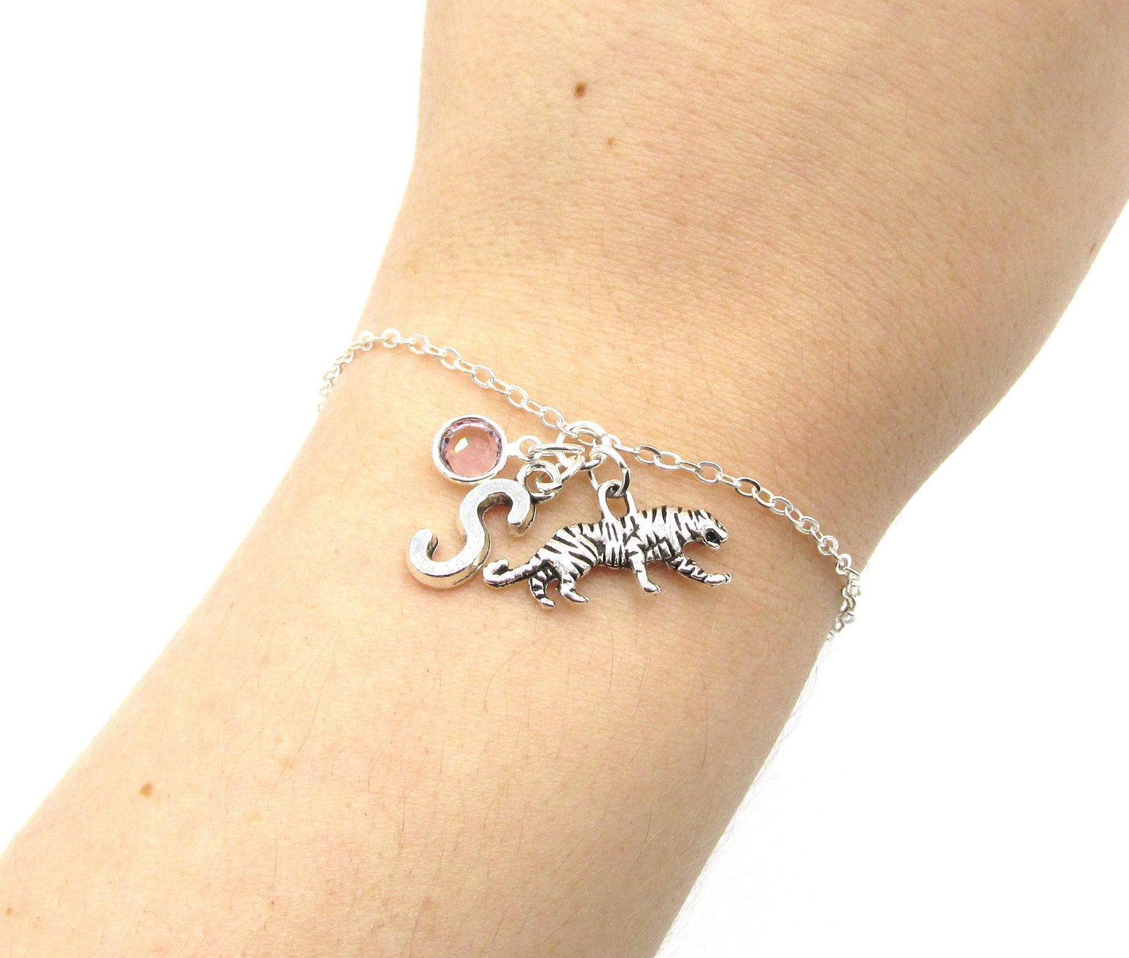 Tiger Bracelet Birthstone and Initial Tiger Jewelry Tiger | Etsy