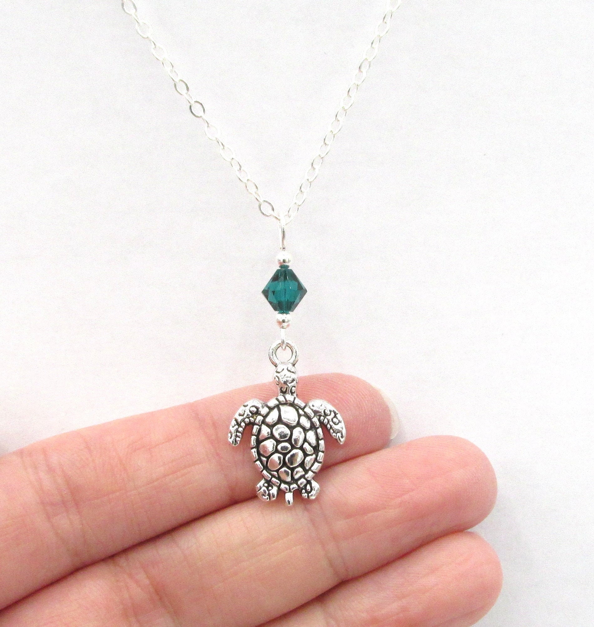 Sea Turtle Necklace Choose a Birthstone Sea Turtle Jewelry | Etsy