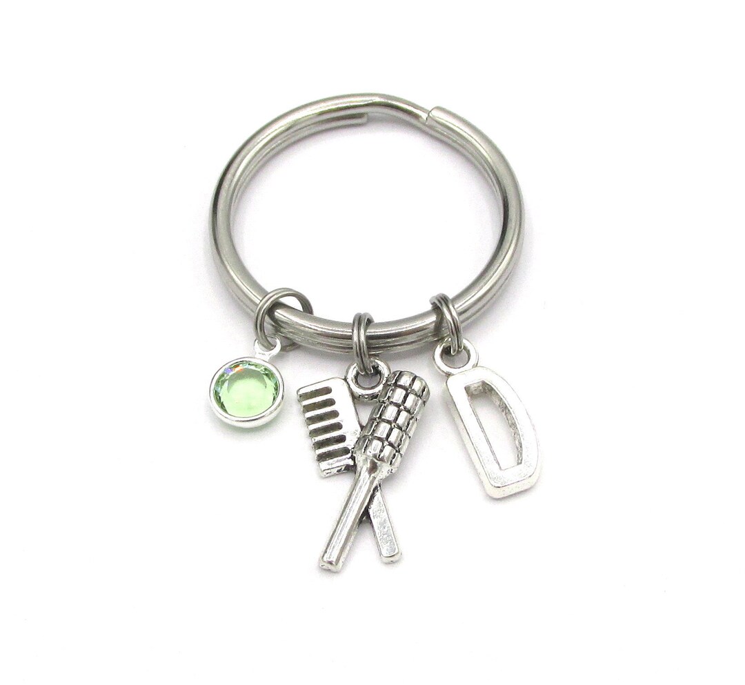 Hairdresser Keychain- Birthstone and Initial, Hairstylist Keyring ...