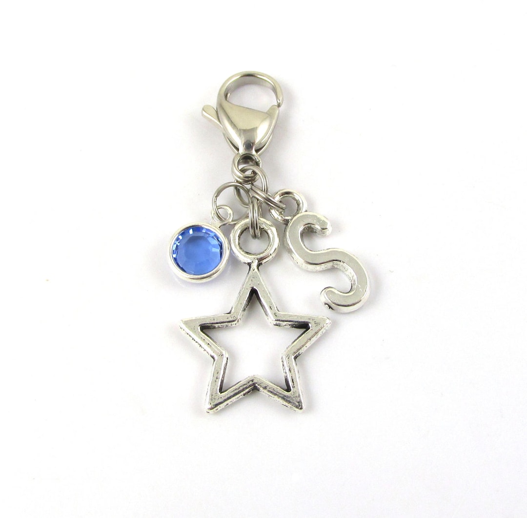 Star Zipper Pull- Choose a Birthstone and Initial, Personalized Star ...