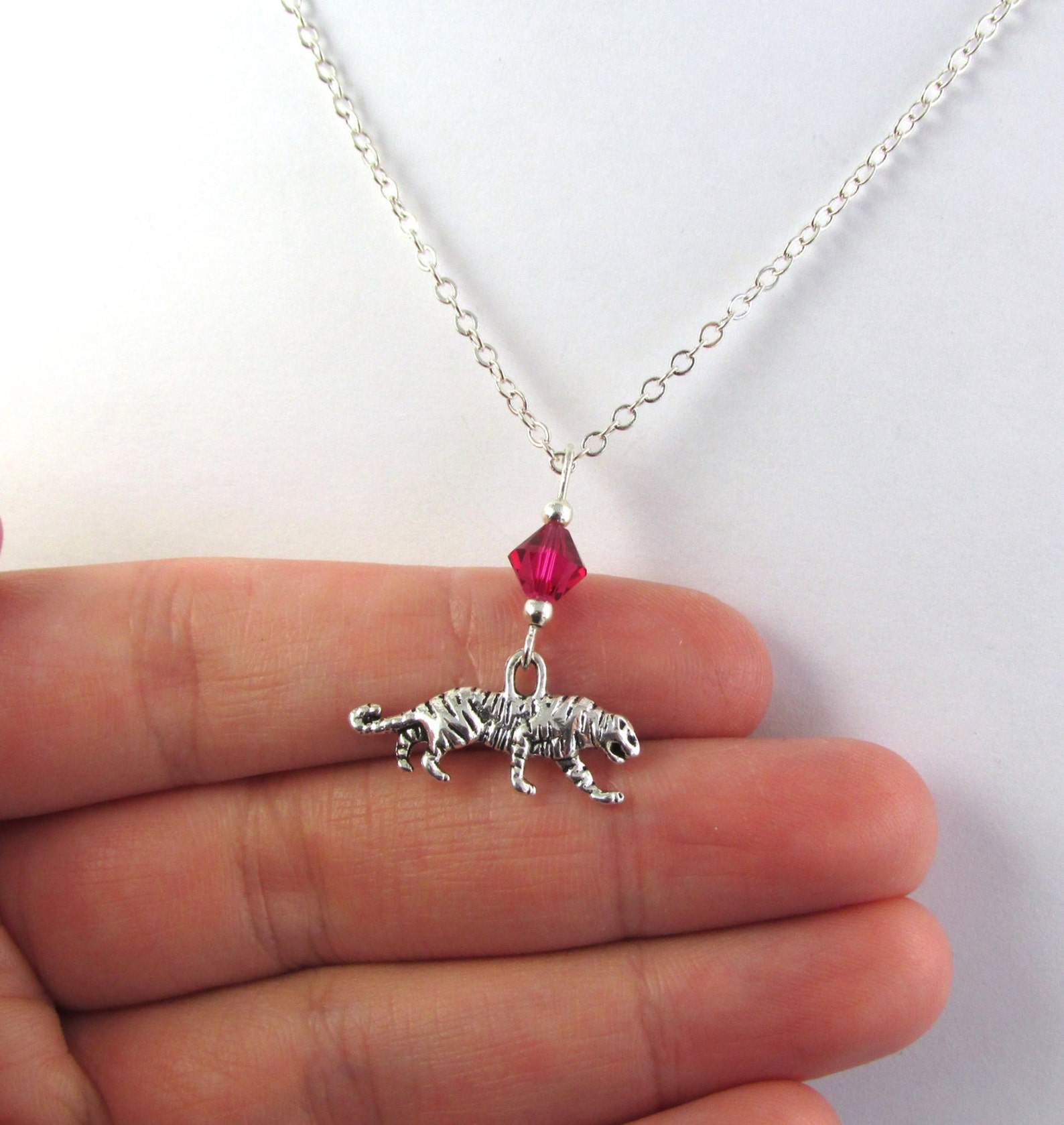 Tiger Necklace- Choose a Birthstone, Tiger Jewelry, Tiger Charm Jewelry ...