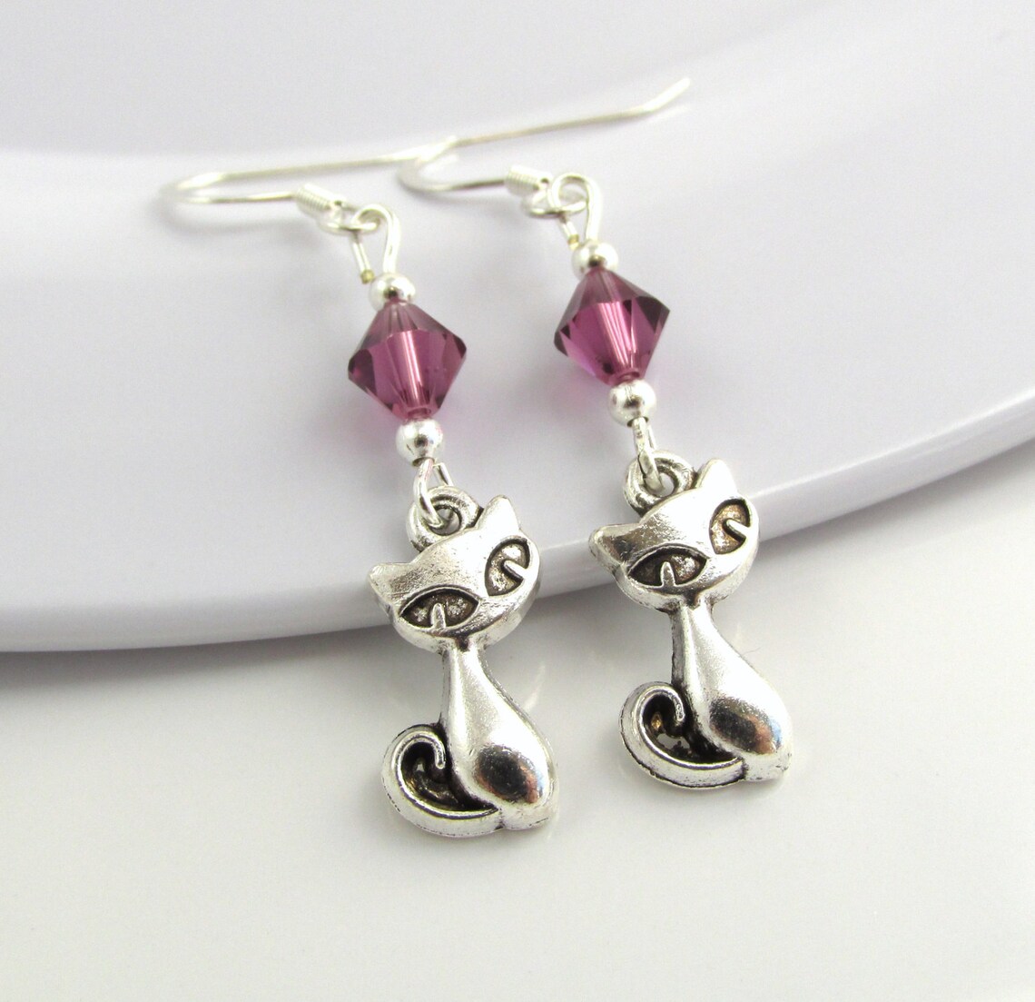 Cat Earrings Choose a Birthstone Cat Jewelry Siamese Cat | Etsy