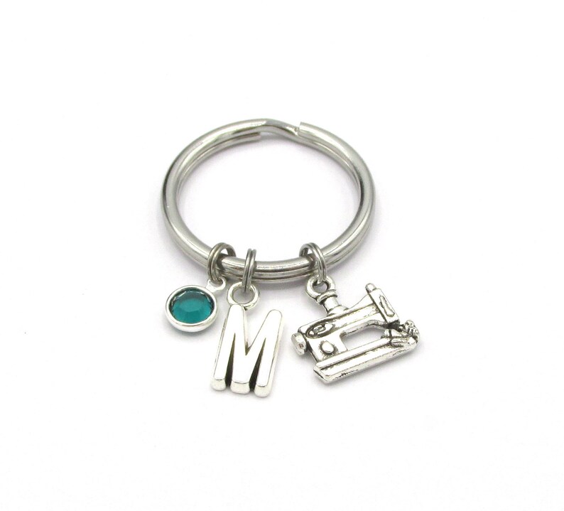 Sewing Keychain Birthstone and Initial Sewing Keyring | Etsy