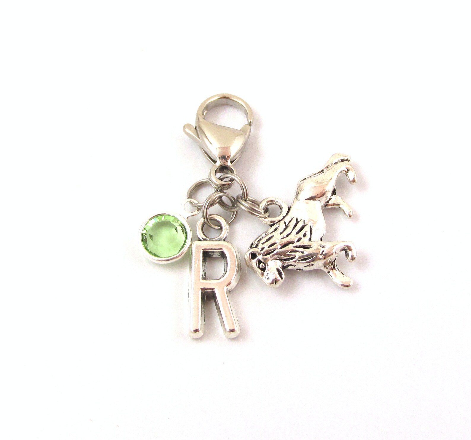 Lion Zipper Pull Choose a Birthstone and Initial Lion Bag - Etsy