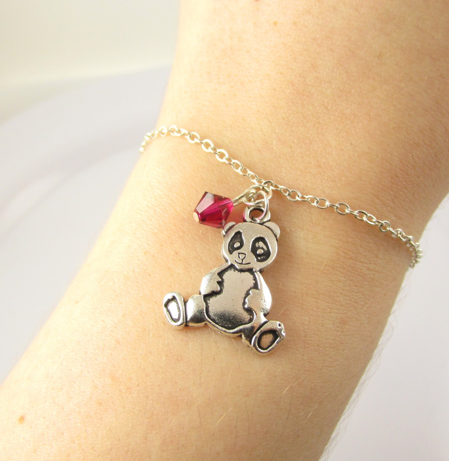 Panda Bracelet choose a birthstone Panda Jewelry Panda | Etsy