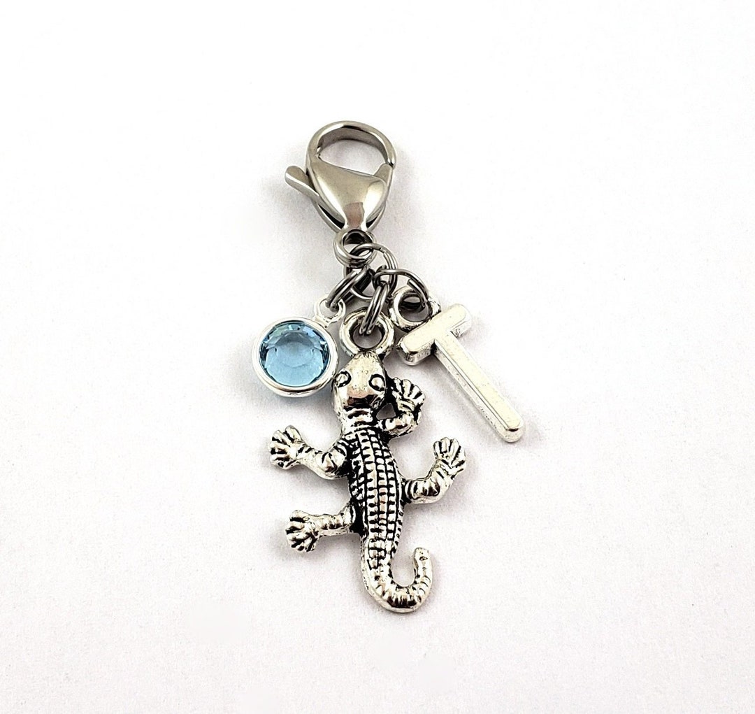 Lizard Zipper Pull- Choose a Birthstone and Initial, Personalized ...