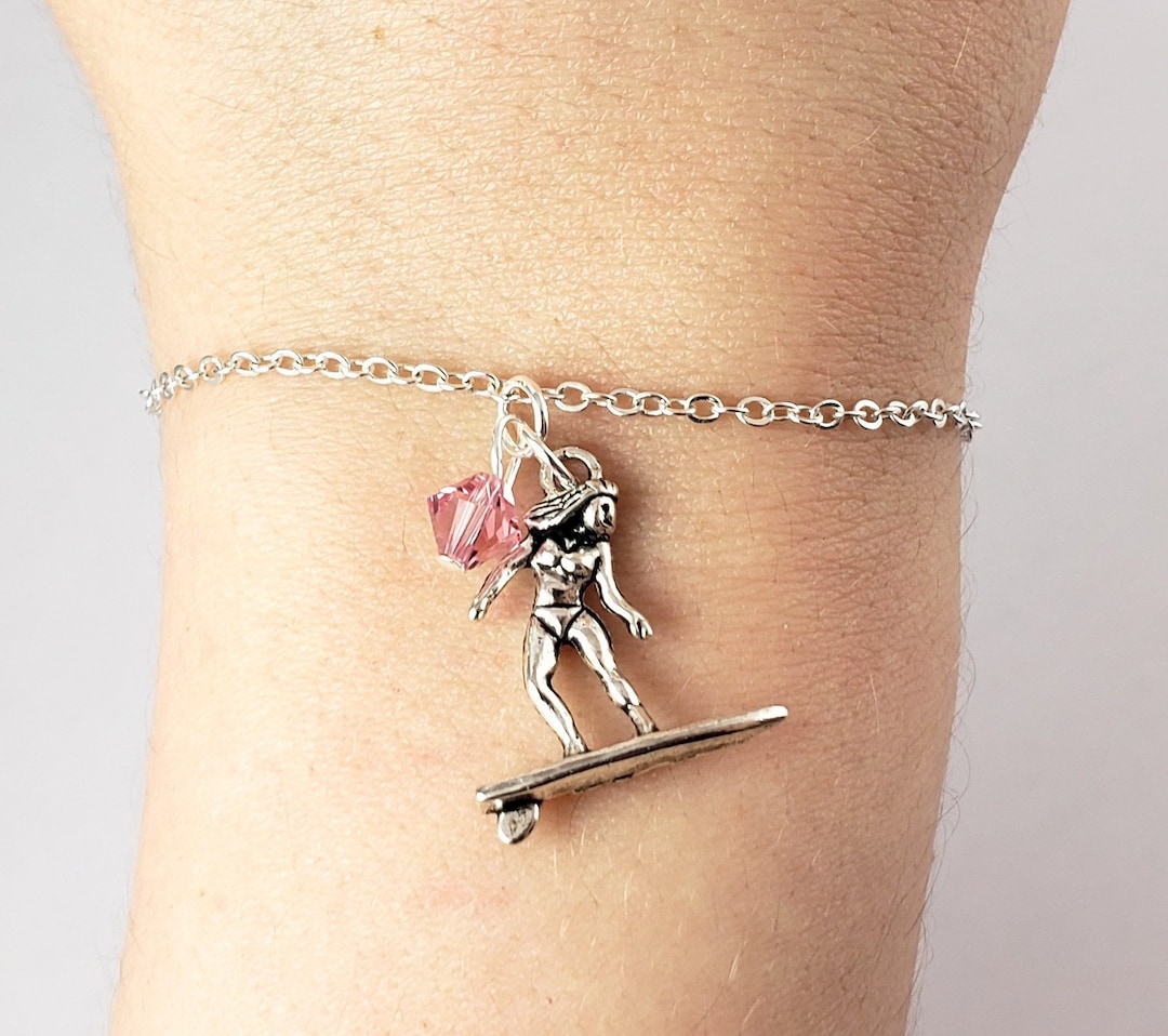 Surf Bracelet- Choose a Birthstone, Surf Jewelry, Surf Gift, Surfing ...