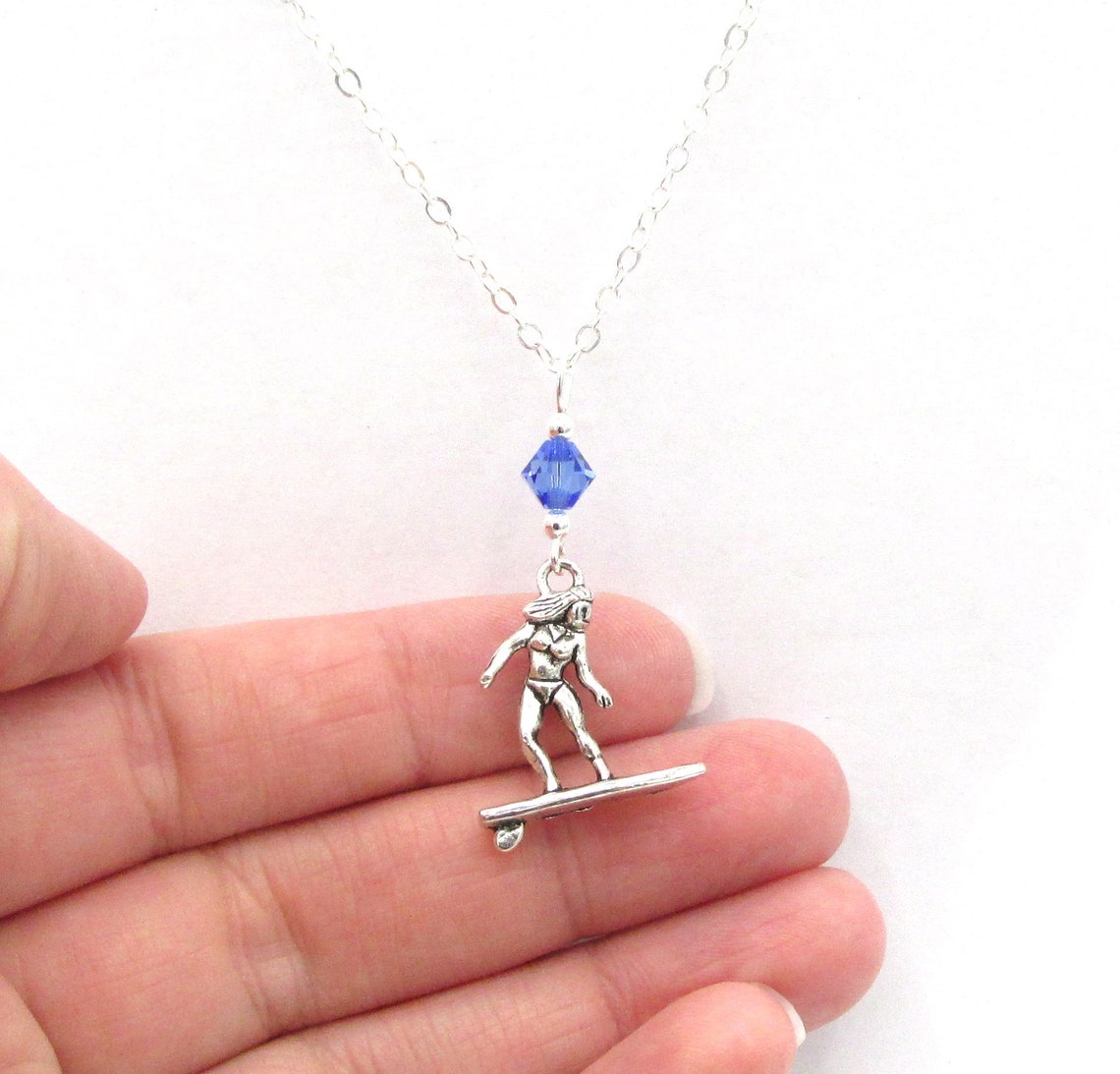 Surfer Necklace choose a birthstone Surfer Pendant Surfer | Etsy