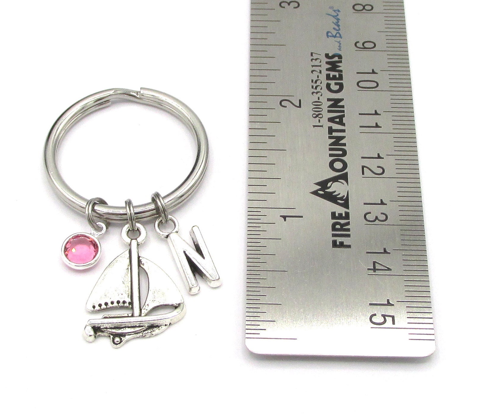 Sailboat Keychain- Birthstone and Initial, Sailboat Keyring, Sailboat ...