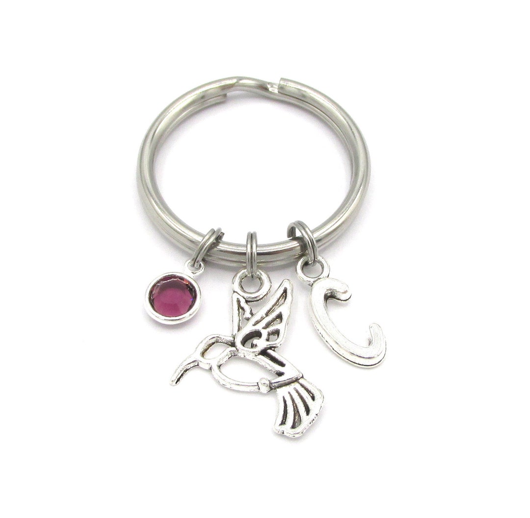 Hummingbird Keychain- Birthstone and Initial, Hummingbird Keyring ...