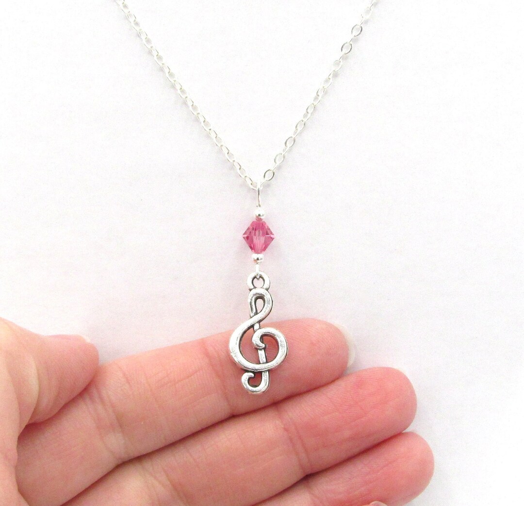 Treble Clef Necklace- Choose a Birthstone, Music Necklace, Treble Clef ...