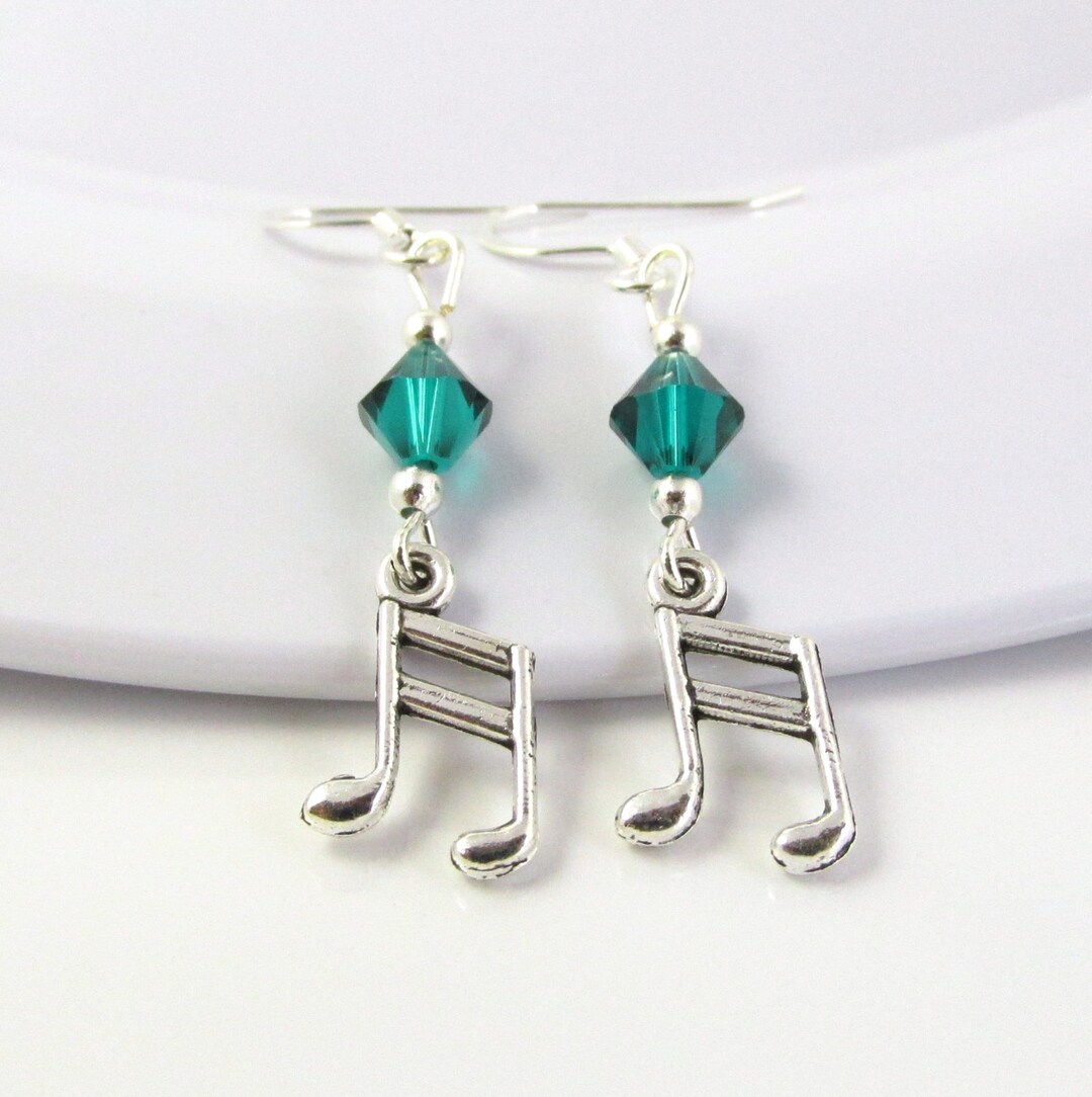 Music Note Earrings- Choose a Birthstone, Music Earrings, Music Note ...
