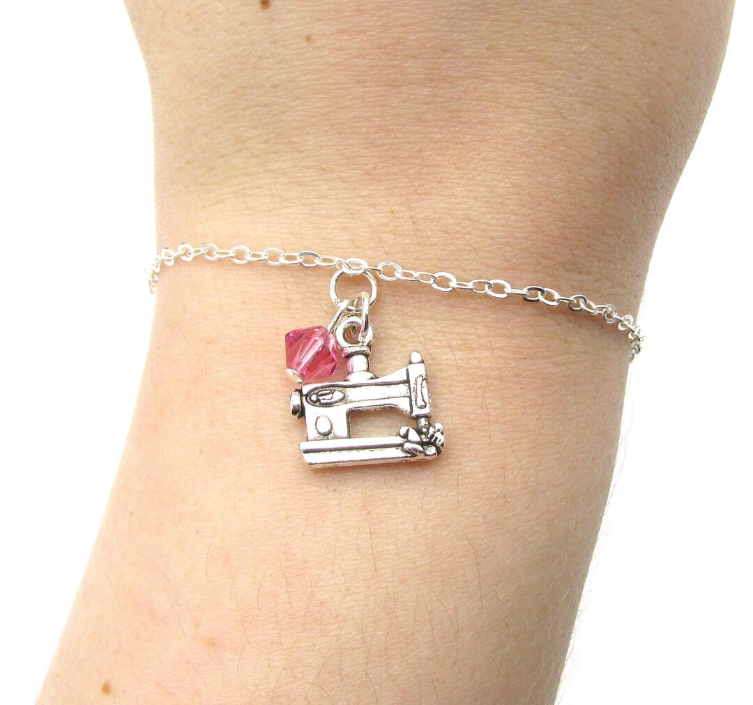 Sewing Machine Bracelet- Choose a Birthstone, Seamstress Gift, Sewing ...