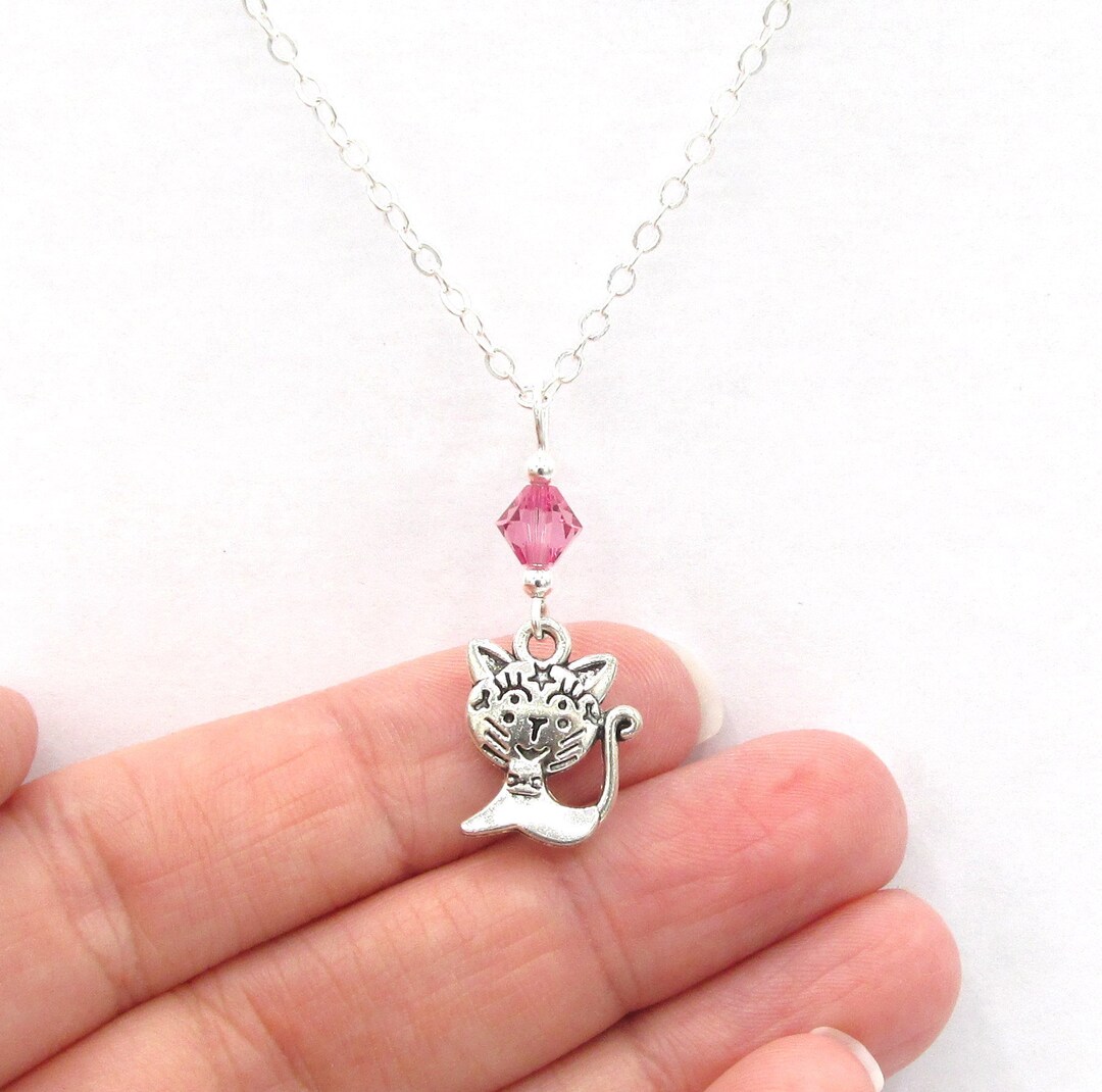 Cat Necklace- Choose a Birthstone, Cat Jewelry, Cat Gift, Cat Charm ...