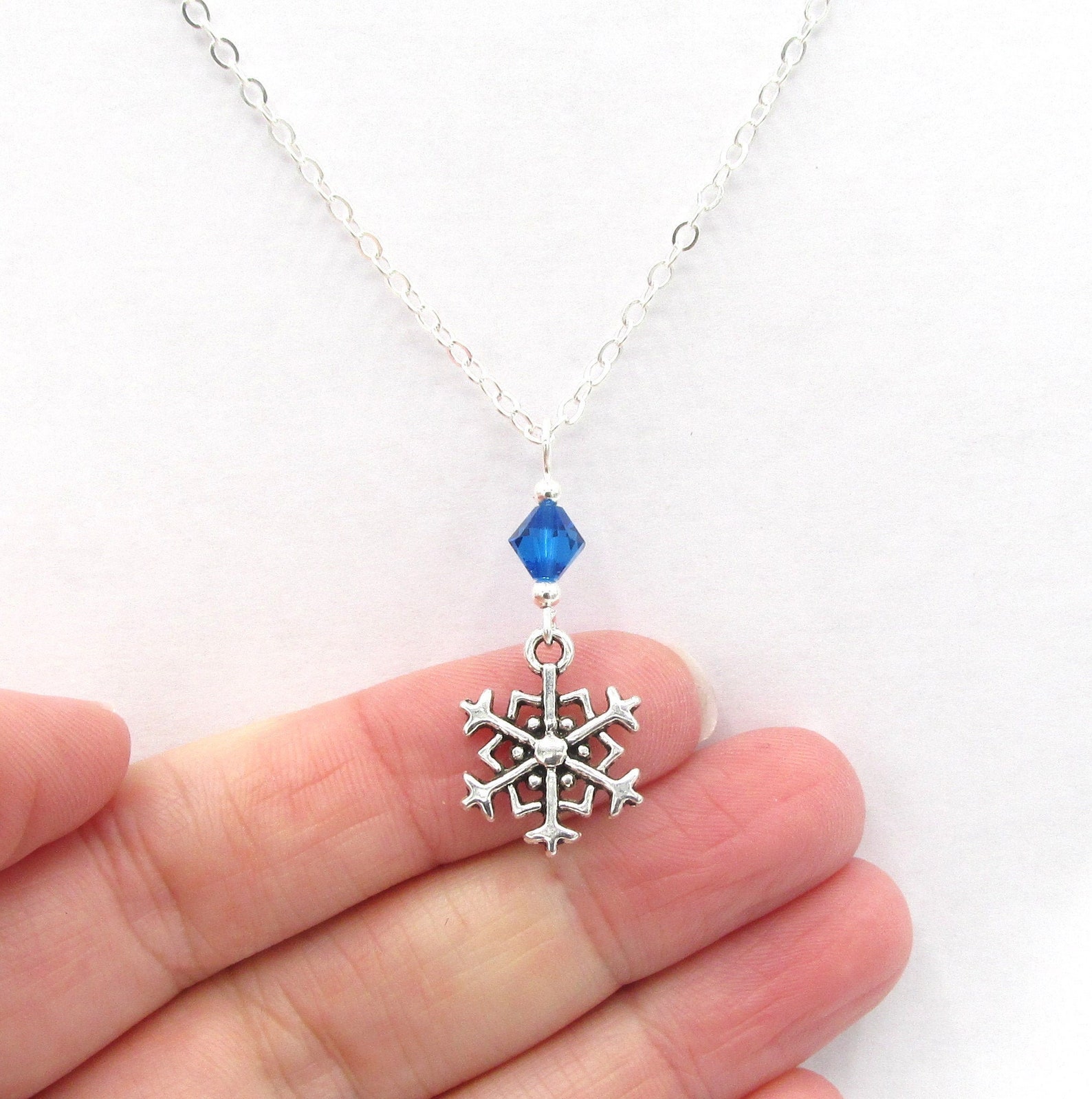 Snowflake Necklace- Choose a Birthstone, Snowflake Jewelry, Snowflake ...