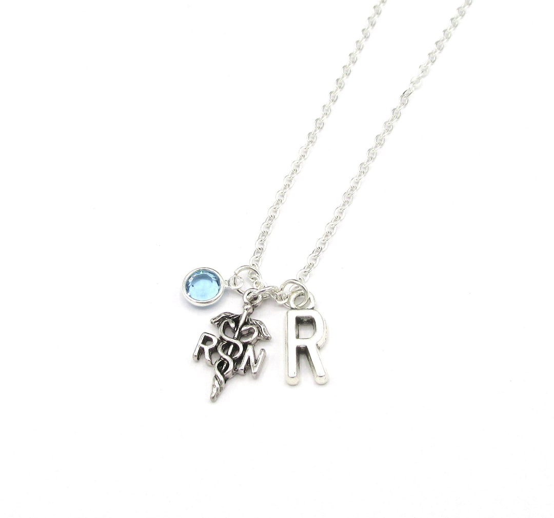 RN Necklace- Choose a Birthstone and Initial, RN Jewelry, RN Gift ...