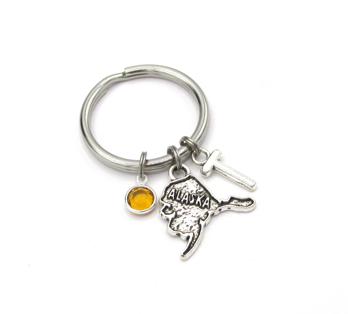 Alaska Keychain Choose a Birthstone and Initial Alaska | Etsy