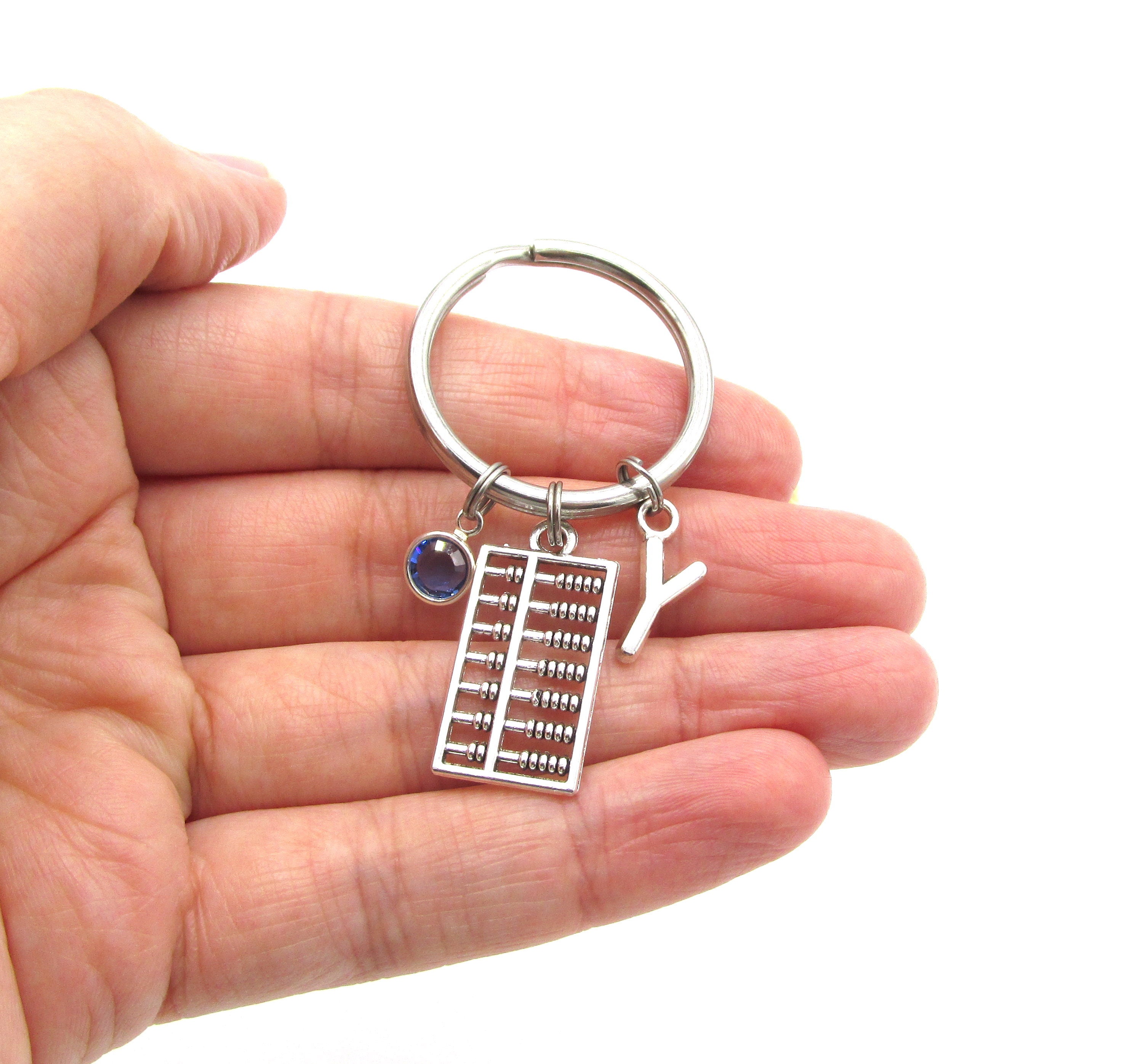 Abacus Keychain- Birthstone and Initial, Abacus Keyring, Math Teacher ...