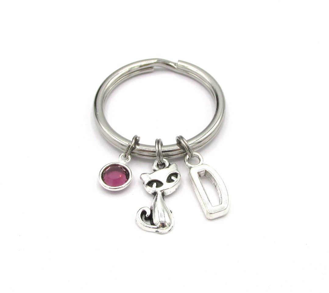 Cat Keychain- Birthstone and Initial, Cat Keyring, Cat Gift, Siamese ...