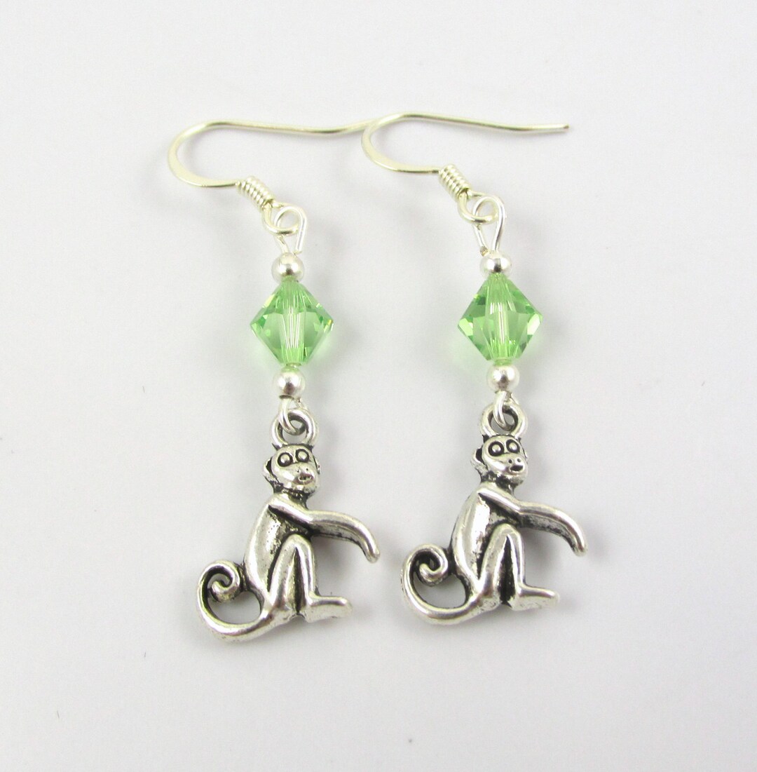 Monkey Earrings- Choose a Birthstone, Monkey Jewelry, Monkey Birthstone ...