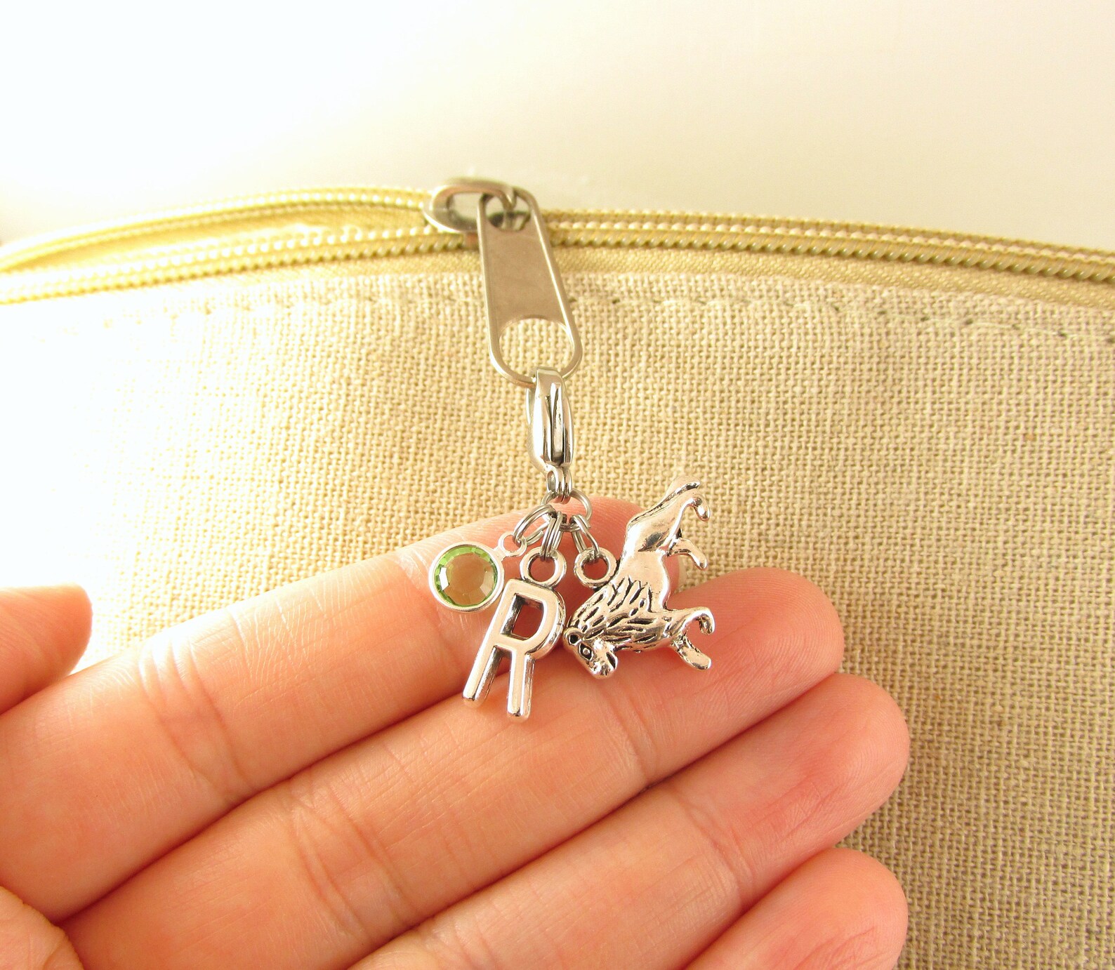 Lion Zipper Pull Choose a Birthstone and Initial Lion Bag - Etsy