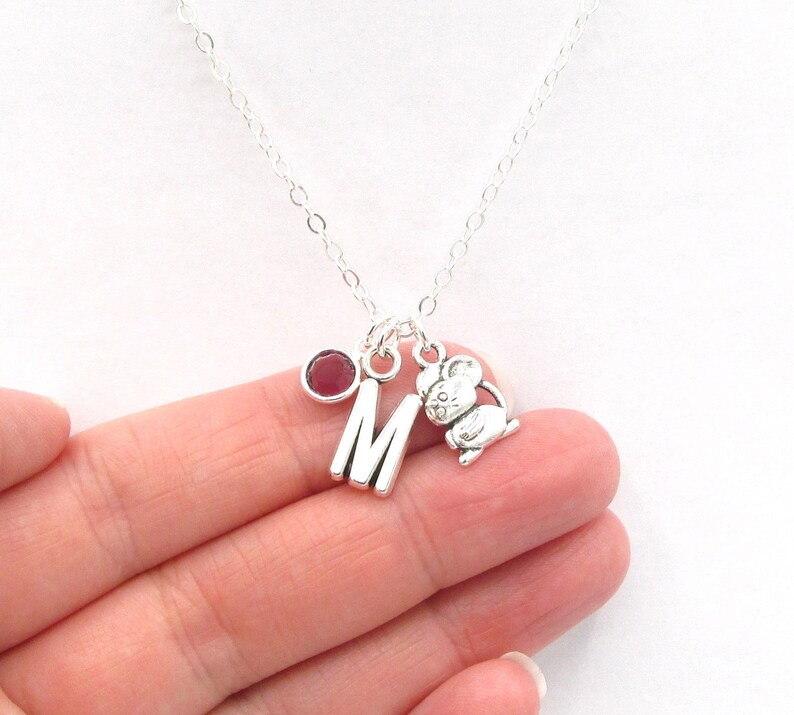 Mouse Necklace- Birthstone and Initial, Mouse Jewelry, Mouse Charm ...