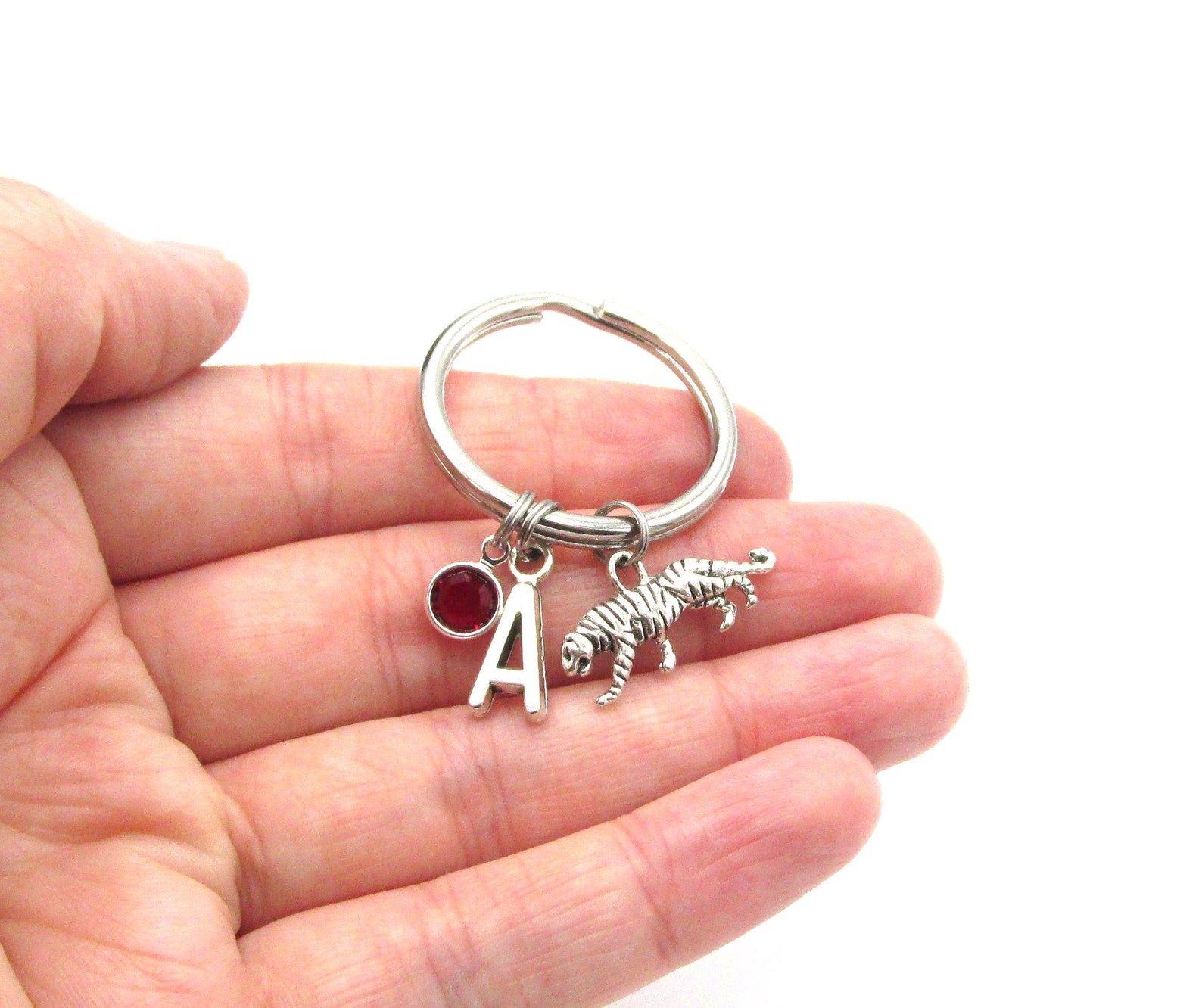 Tiger Keychain- Birthstone and Initial, Tiger Key Ring, Tiger Gift ...