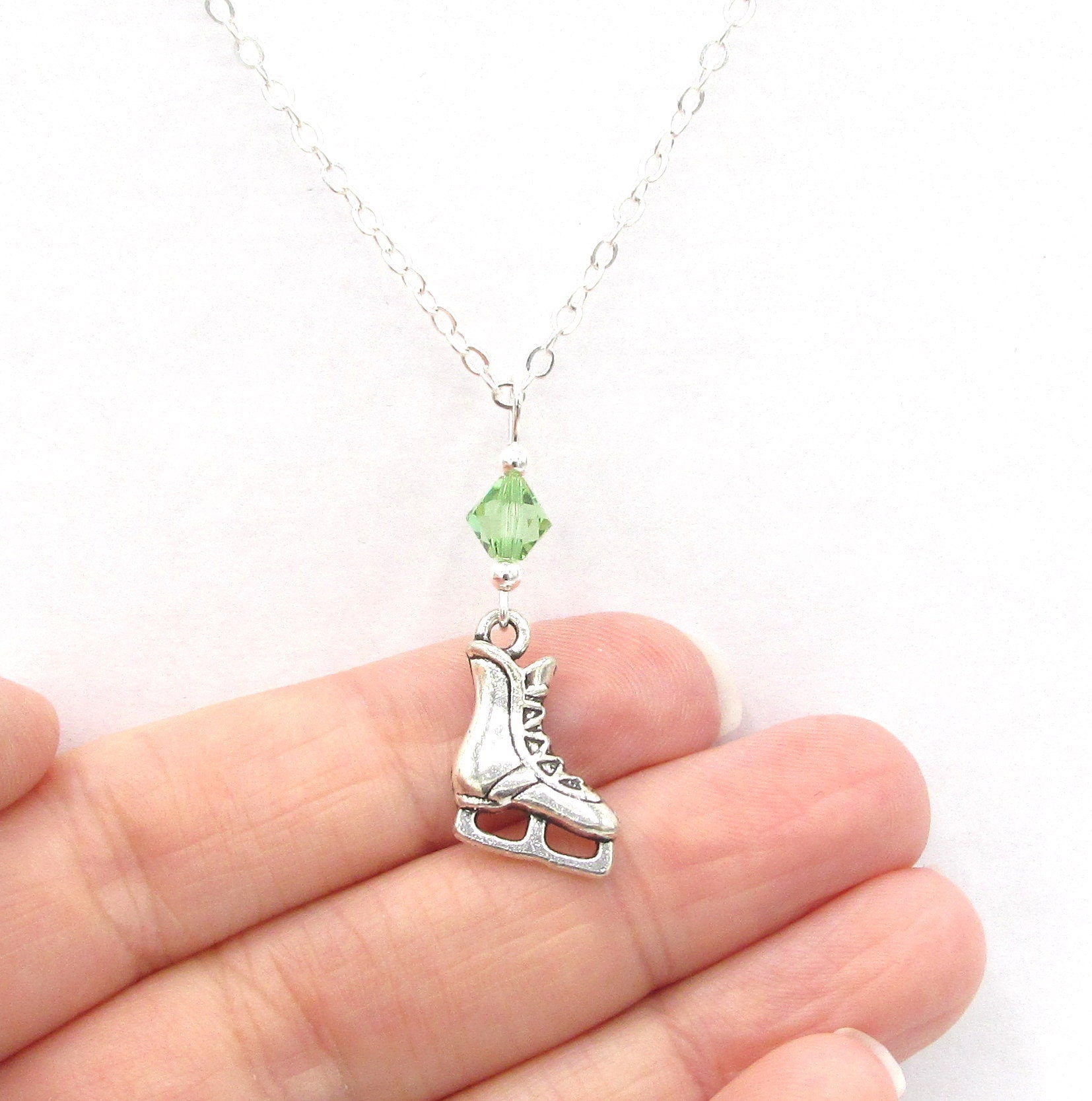 Ice Skate Necklace- Choose a Birthstone, Ice Skate Pendant, Ice Skate ...