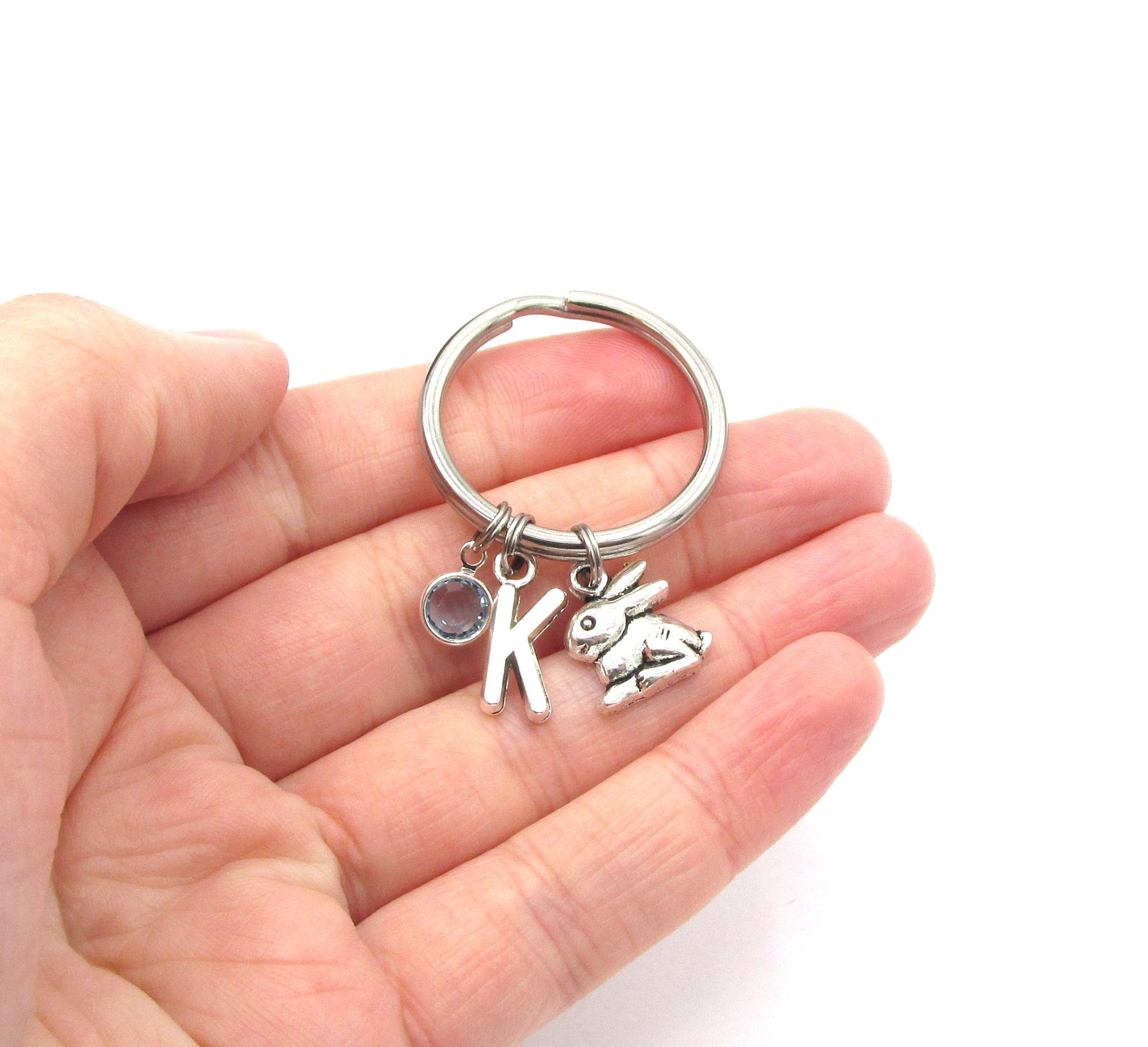 Rabbit Keychain Birthstone and Initial Rabbit Keyring - Etsy