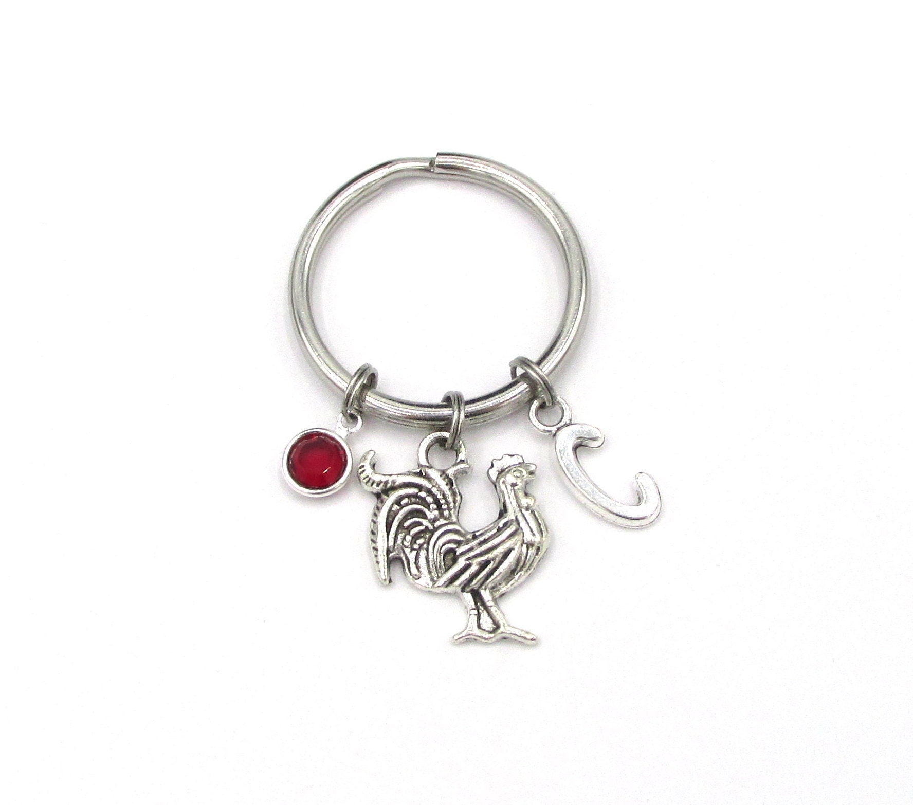 Rooster Keychain Birthstone and Initial Personalized Rooster - Etsy
