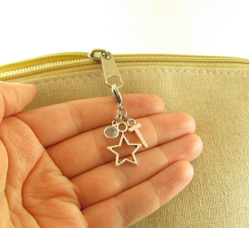 Star Zipper Pull- Choose a Birthstone and Initial, Personalized Star ...