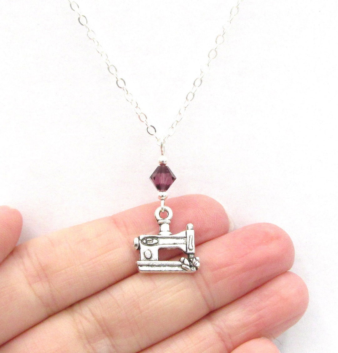 Sewing Machine Necklace- Choose a Birthstone, Sewing Machine Jewelry ...