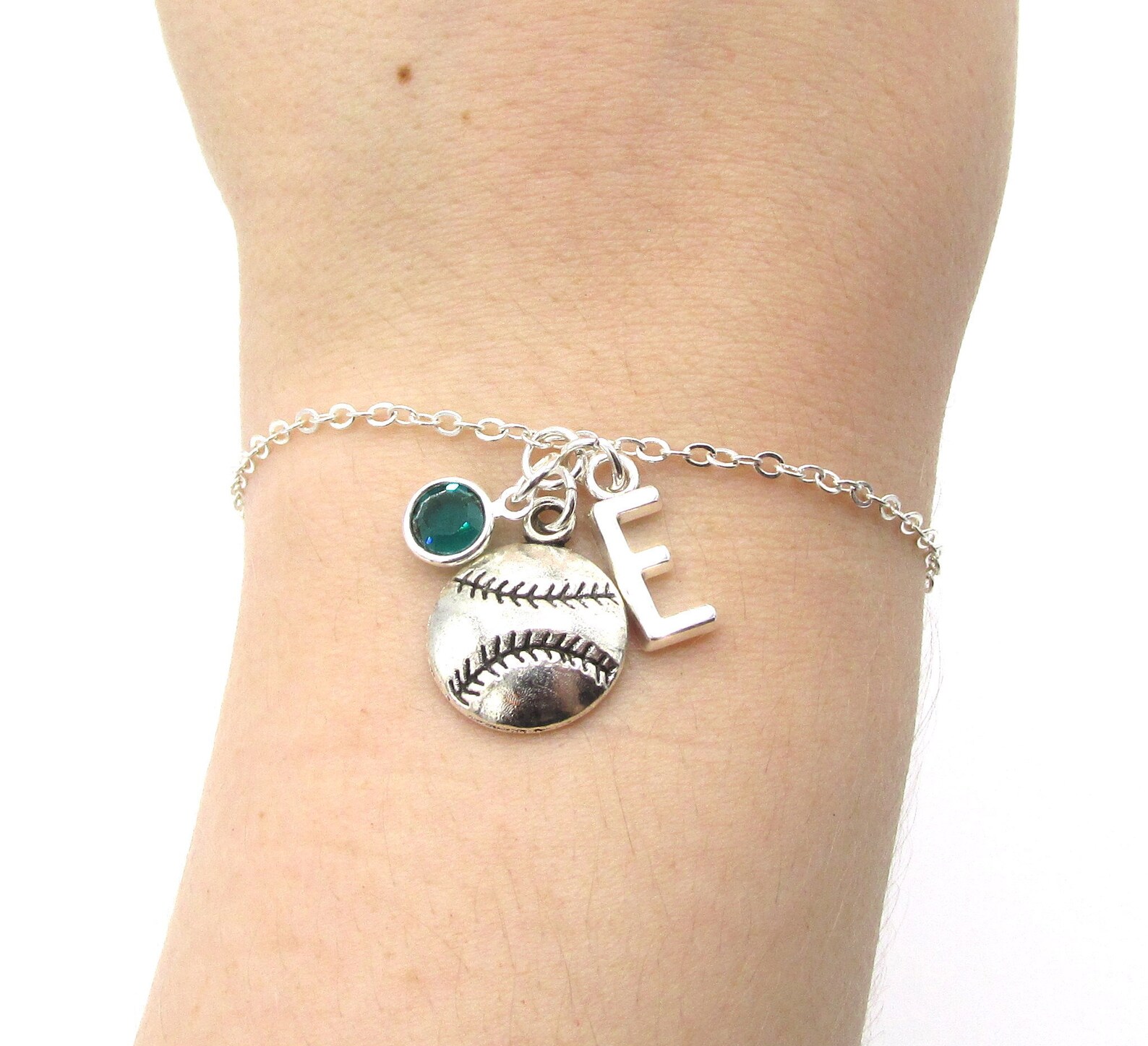 Baseball Bracelet- Birthstone and Initial, Baseball Jewelry, Baseball ...