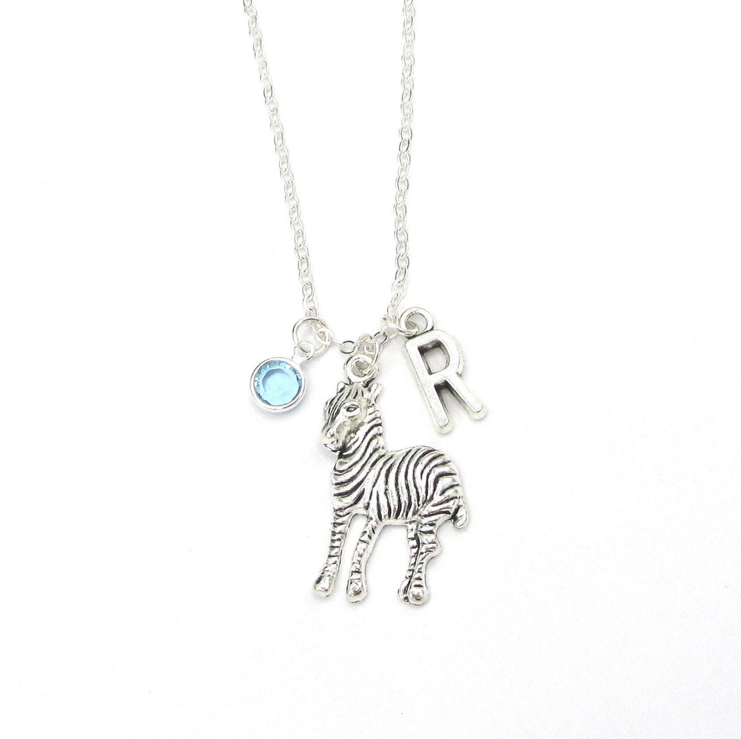 Zebra Necklace- Choose a Birthstone and Initial, Zebra Jewelry, Zebra ...