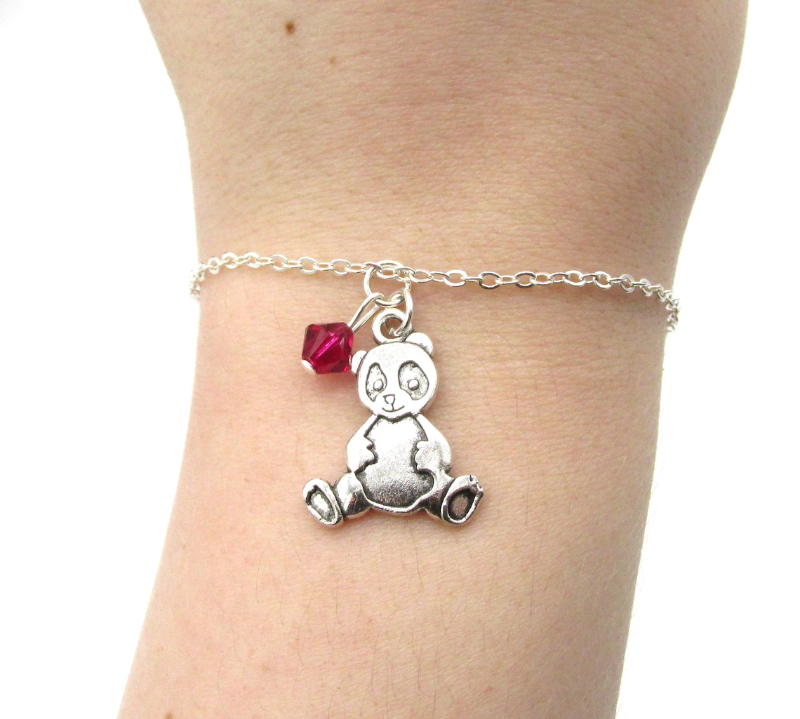 Panda Bracelet choose a birthstone Panda Jewelry Panda | Etsy