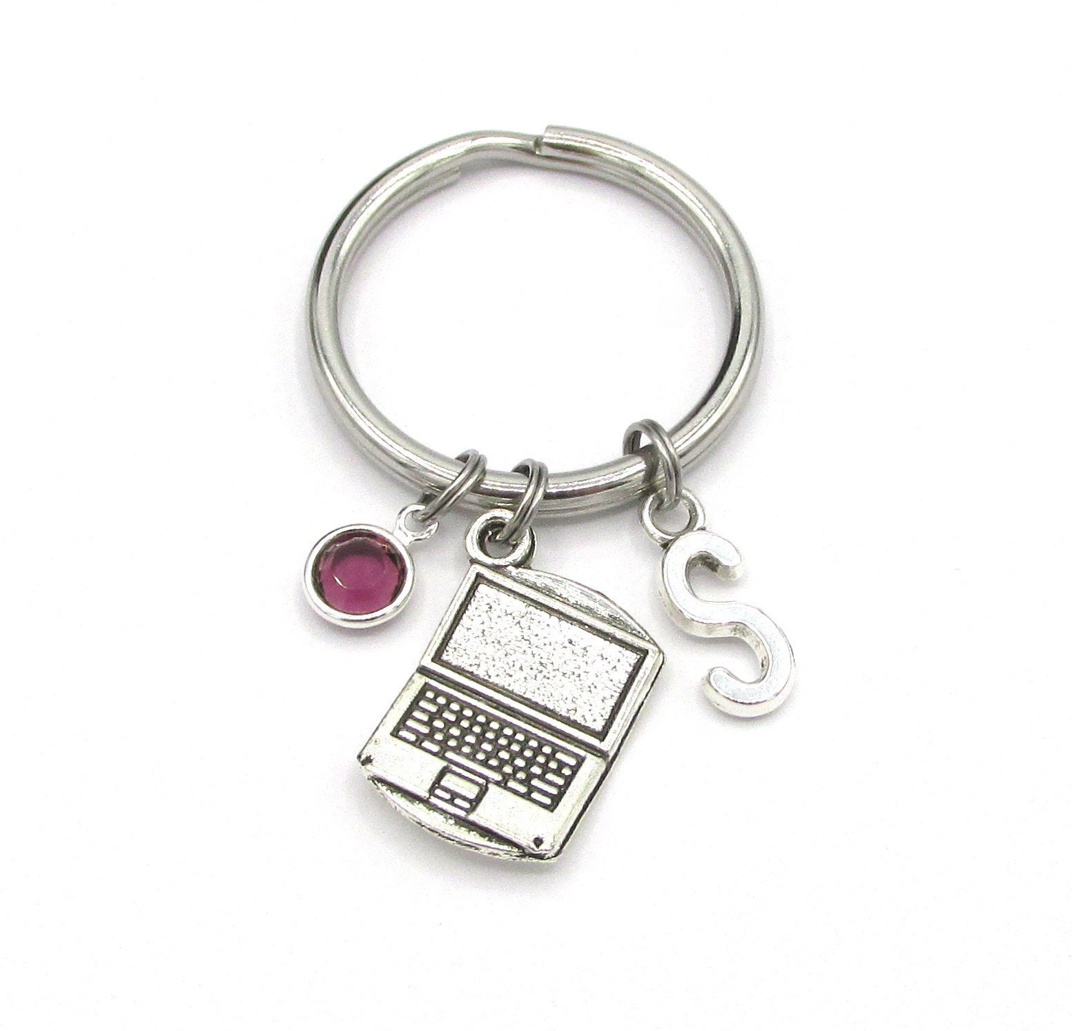 Laptop Keychain birthstone and initial Computer Keychain | Etsy