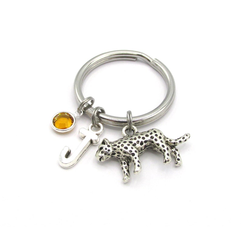 Leopard Keychain birthstone and initial Leopard Keyring | Etsy