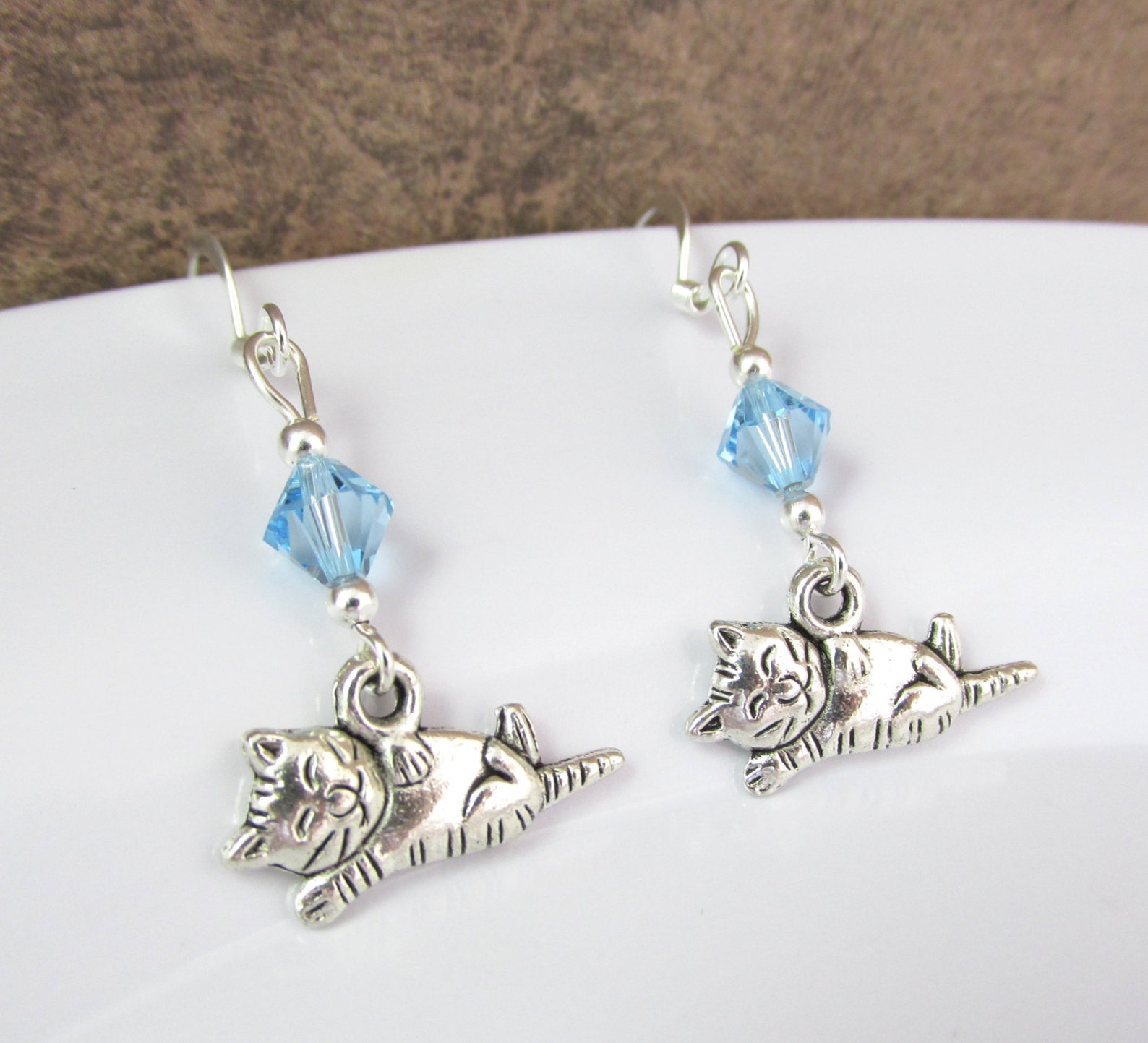 Cat Earrings Choose a Birthstone Cat Jewelry Cat Birthstone - Etsy