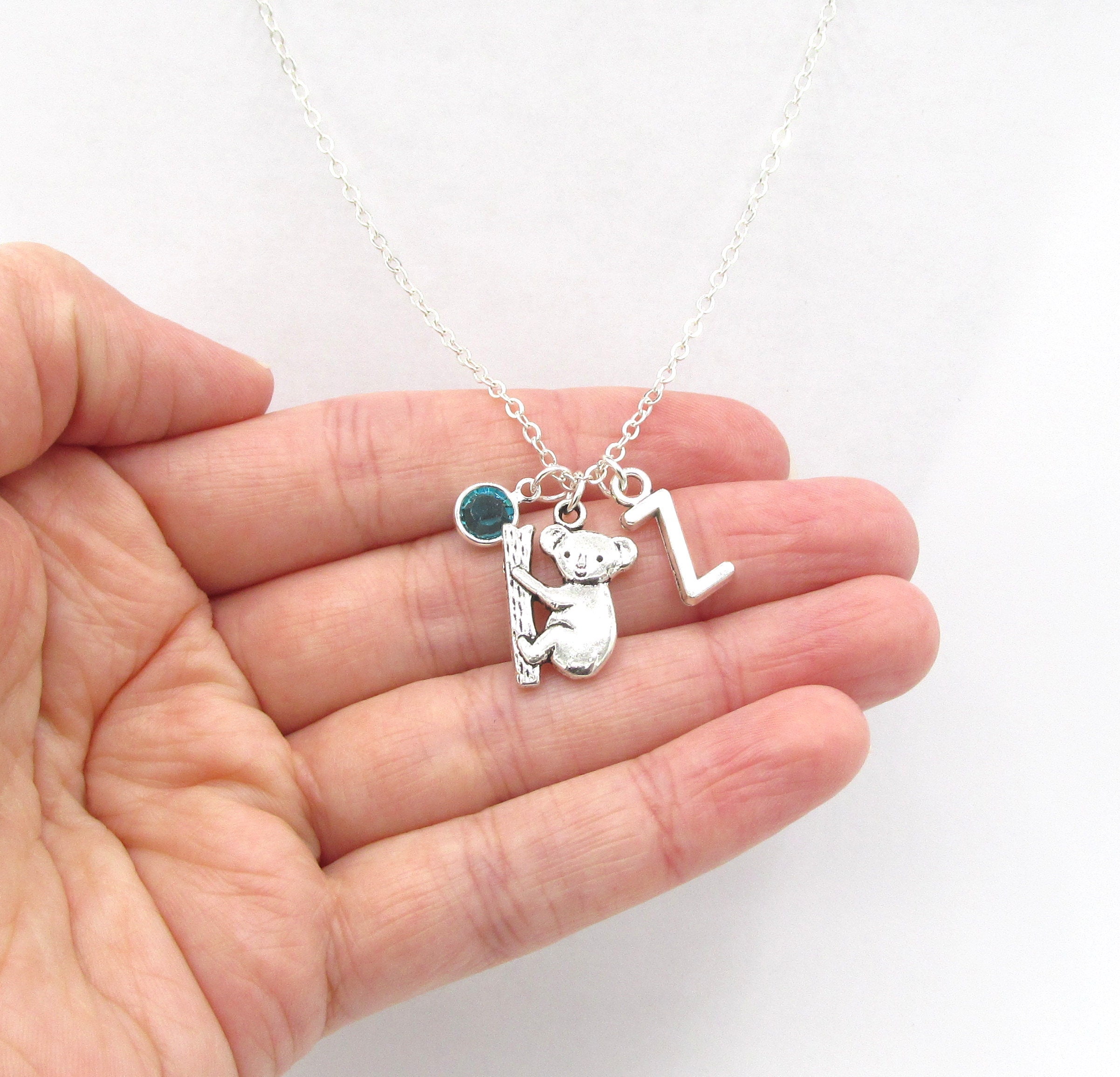 Koala Necklace Birthstone and Initial Koala Jewelry Koala - Etsy