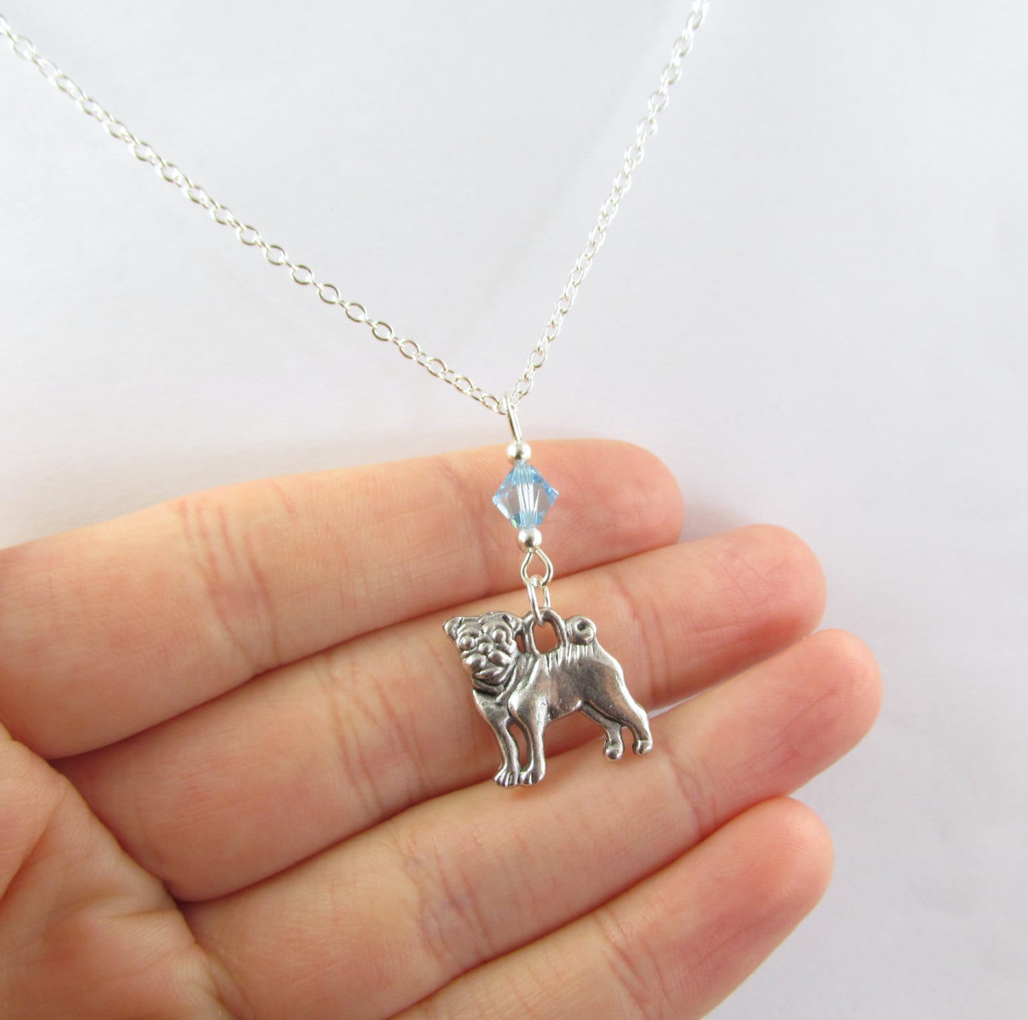 Pug Necklace choose a birthstone Pug Pendant Pug | Etsy