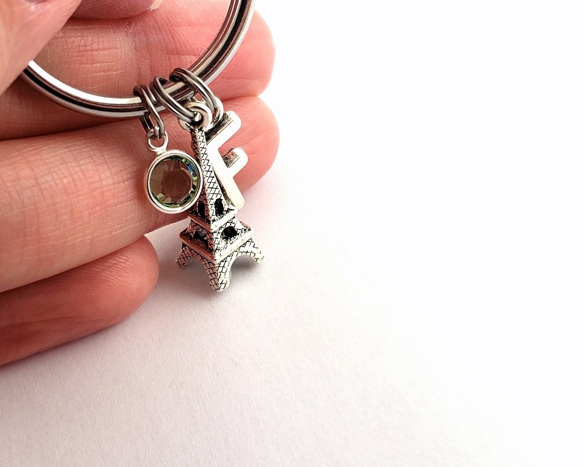 Eiffel Tower Keychain Choose a Birthstone and Initial Eiffel - Etsy