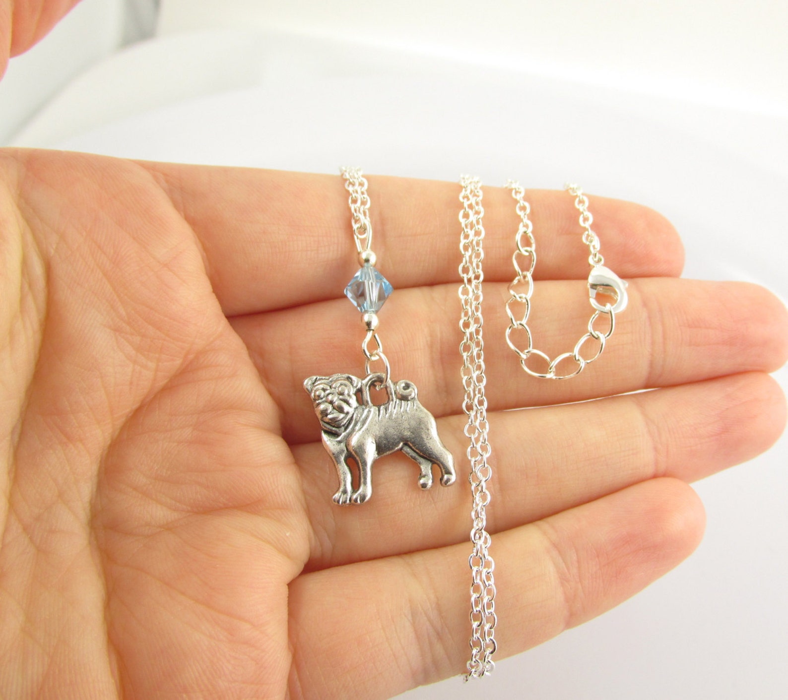 Pug Necklace Choose a Birthstone, Pug Pendant, Pug Birthstone, Pug ...
