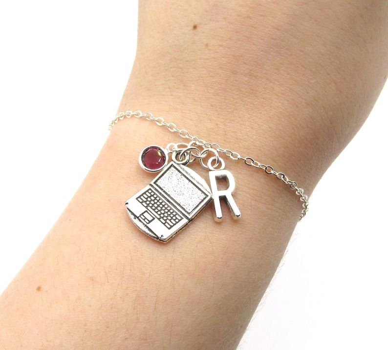 Computer Bracelet- Birthstone and Initial, Computer Jewelry, Geek ...