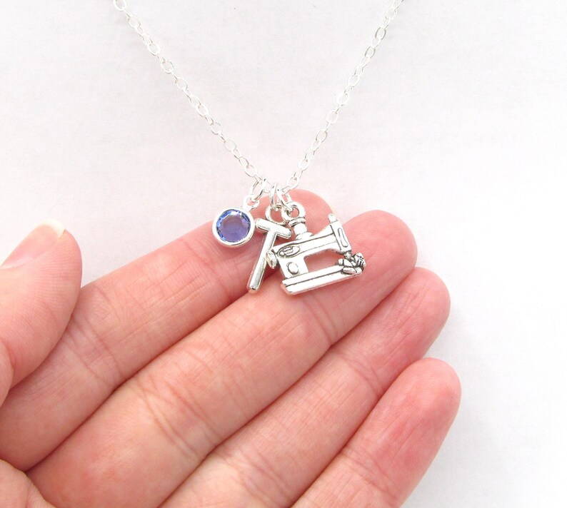 Sewing Necklace Birthstone and Initial Sewing Jewelry | Etsy